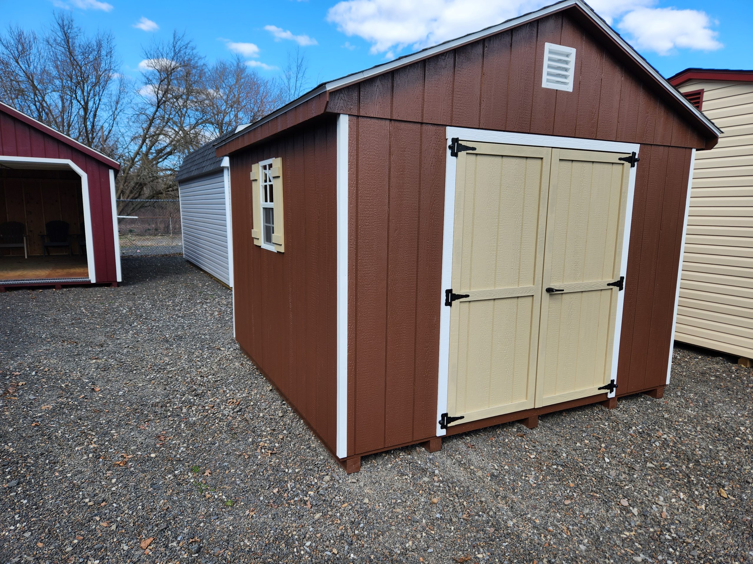 10 × 10 A-Frame Painted Chestnut & Tan | Bristol Sheds, LLC